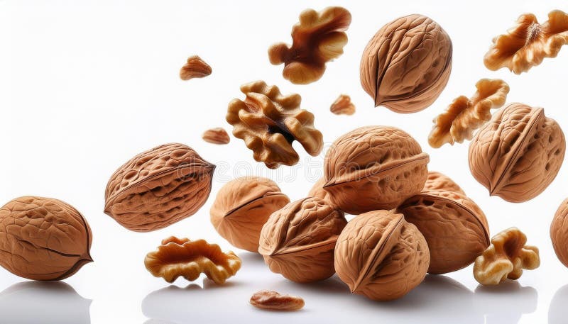 Falling Walnuts Isolate on White Background Stock Illustration ...