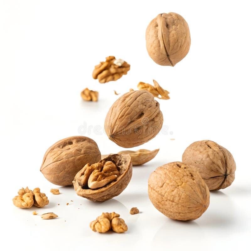 Falling Walnuts Isolated on White Background Stock Illustration ...
