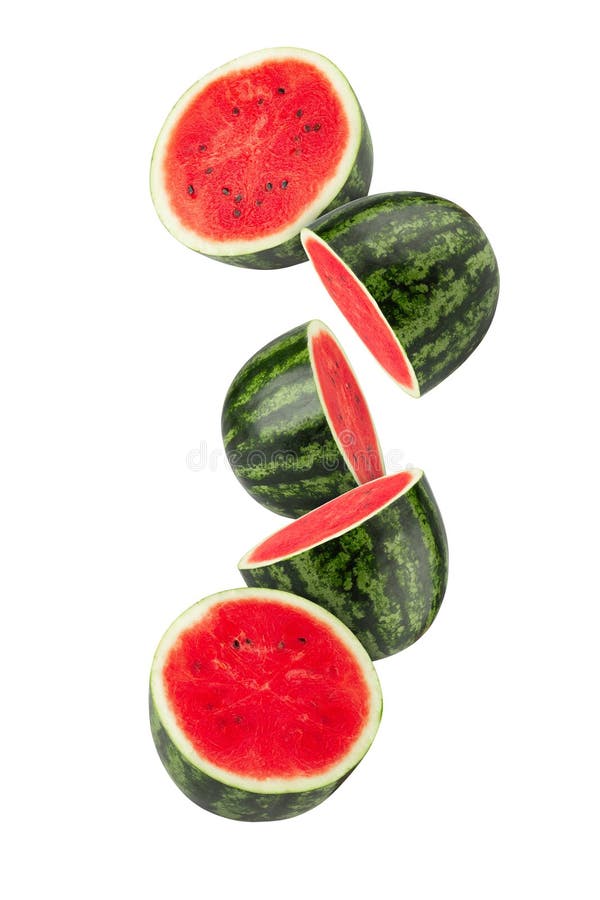 Falling Watermelon Slices Isolated on White Background with Clipping ...