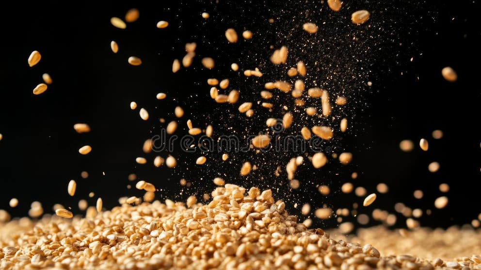 Falling Wheat Grains on Black Background Stock Illustration ...