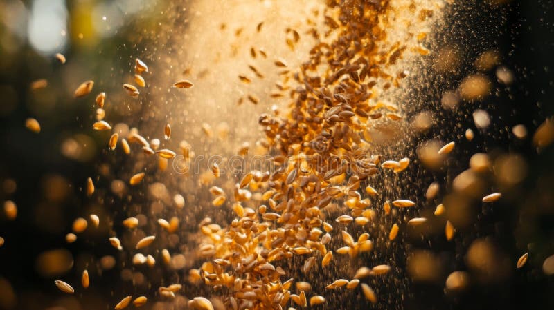 Falling Wheat Grains in Golden Light Stock Illustration - Illustration ...