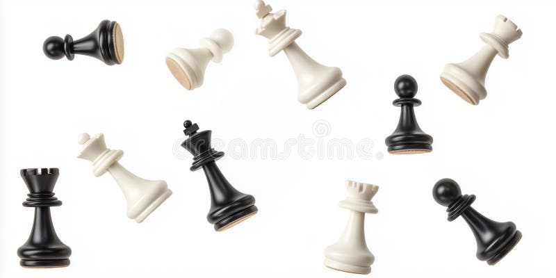 Falling White and Black Chess Pieces Create a Dynamic Display of ...