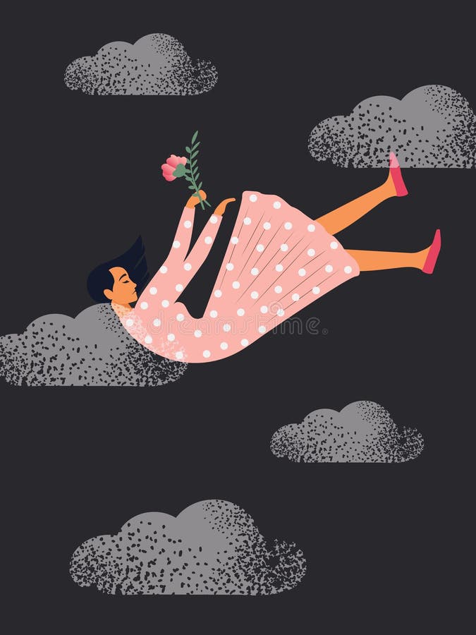 A Tired, Depressed Woman Falls into an Abyss. the Concept of ...