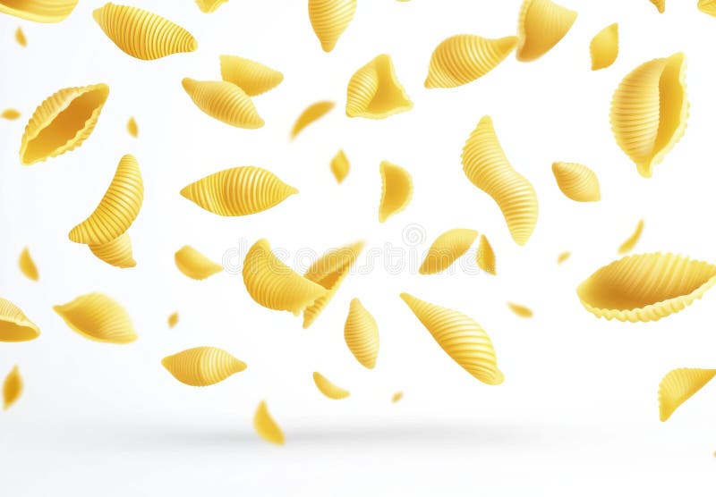 Falling Yellow Conchiglie Pasta on White Background Stock Illustration ...