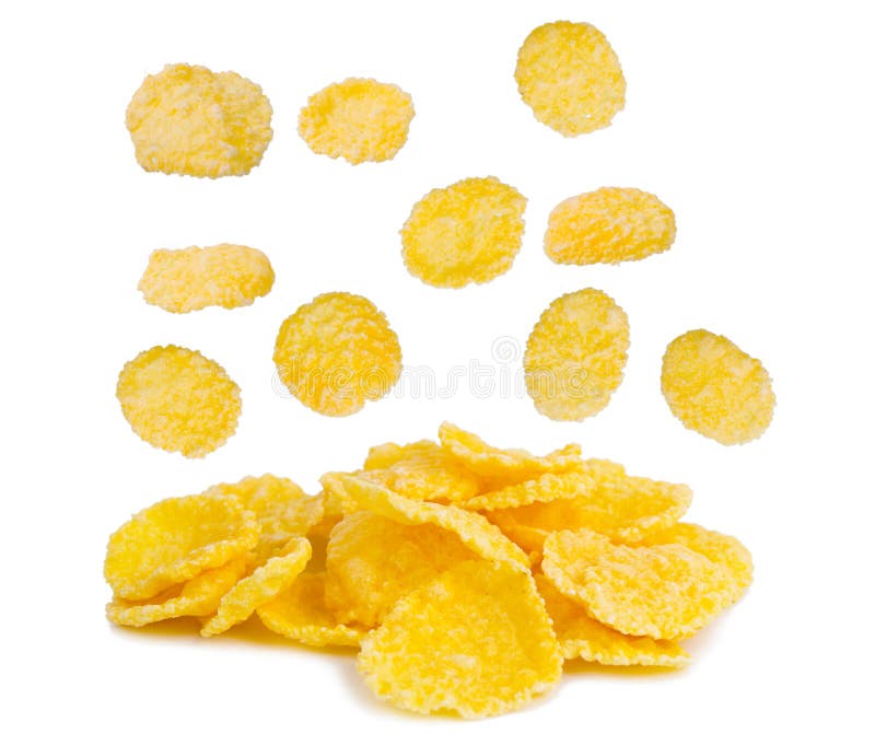 Falling Yellow Corn Flakes Isolated on White Background Stock Image ...