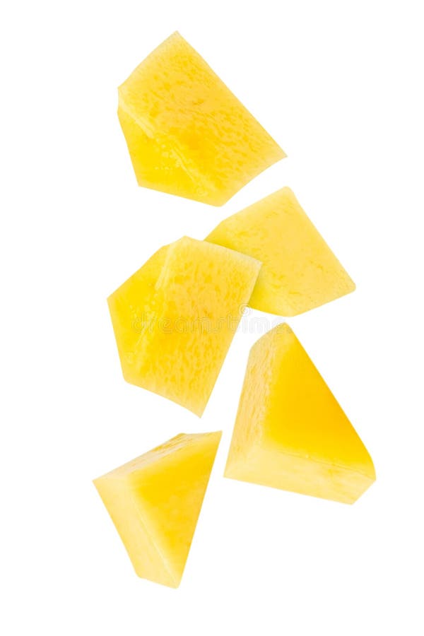 Falling Yellow Mango Slices Isolated on White Background with Clipping ...