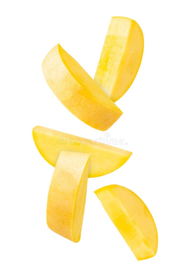 Falling Yellow Mango Slices Isolated on White Background with Clipping ...