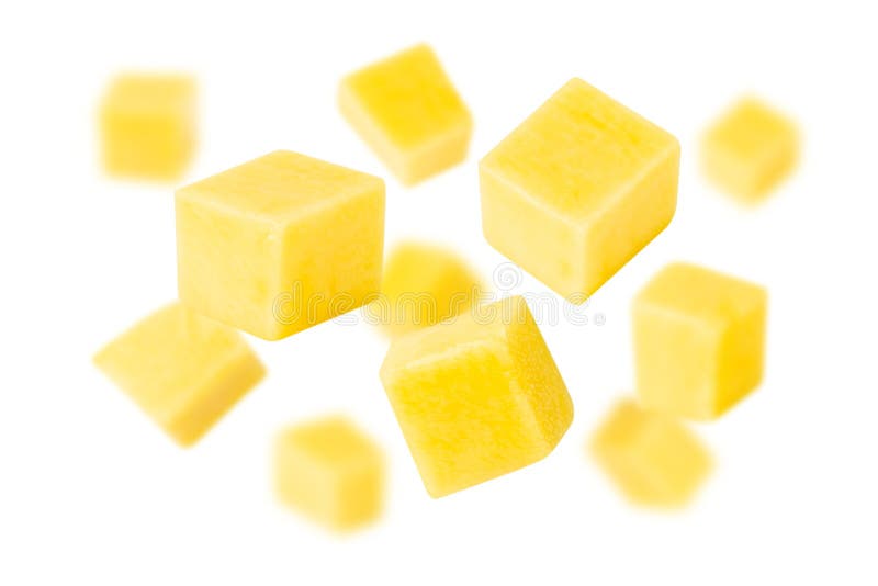 Falling Yellow Mango Slices Isolated on White Background with Clipping ...