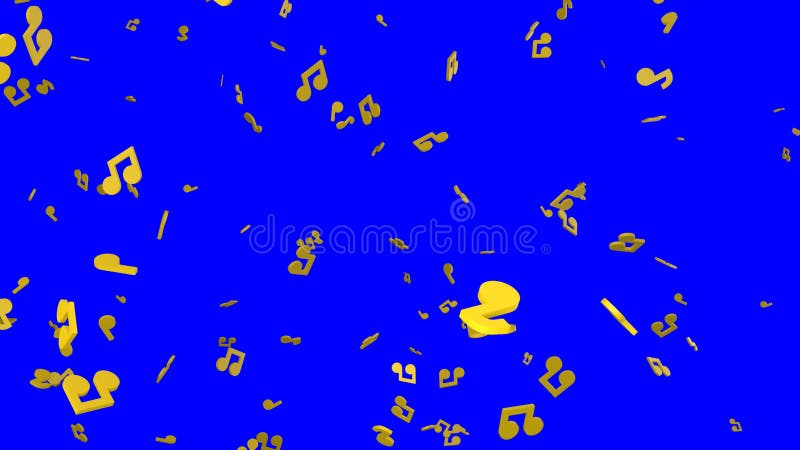 Falling Yellow Musical Notes on Blue Chroma Key Background. Stock Video ...