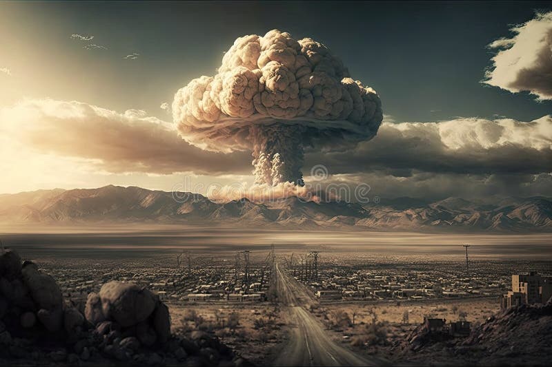 Fallout Cloud from Nuclear Bomb, with View of Destroyed City in the ...