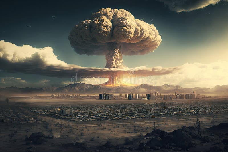 Fallout Cloud from Nuclear Bomb, with View of Destroyed City in the ...