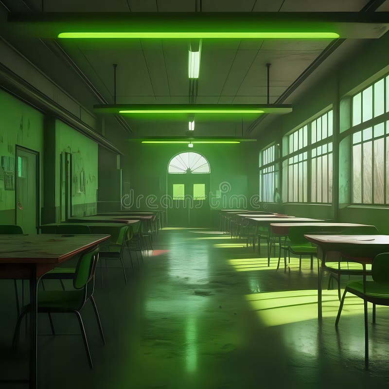 Fallout Concept Art School Interior Render Grim, Realistic, Green Neon ...