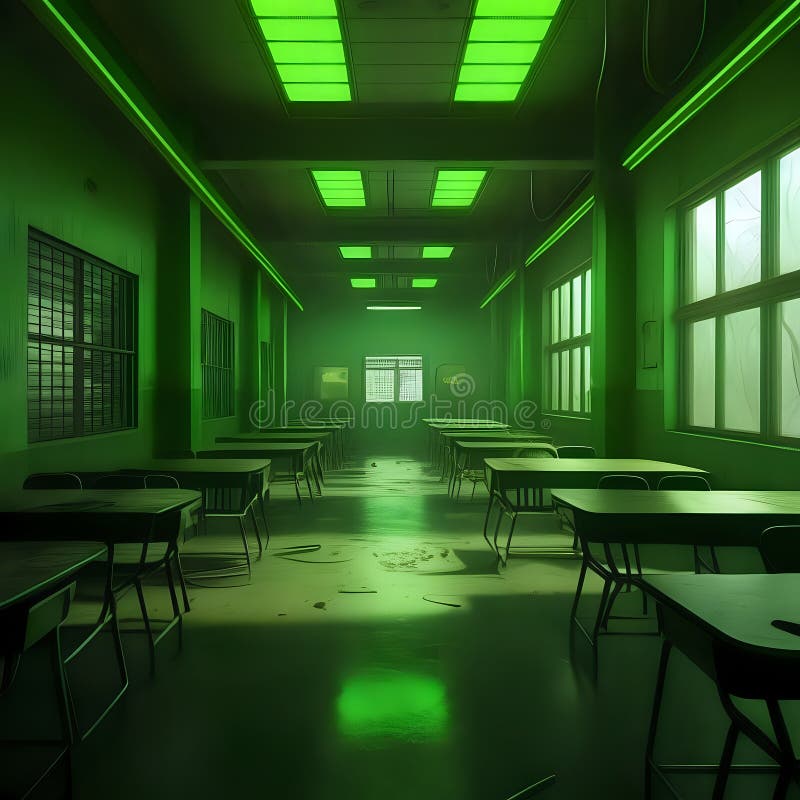 Fallout Concept Art School Interior Render Grim, Realistic, Green Neon ...