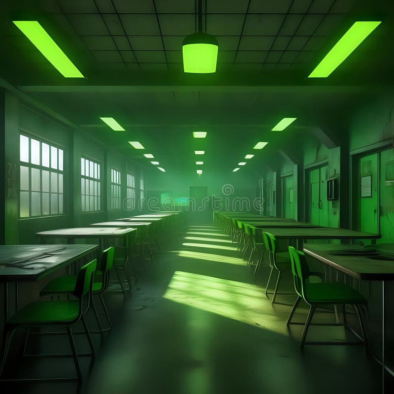 Fallout Concept Art School Interior Render Grim, Realistic, Green Neon ...