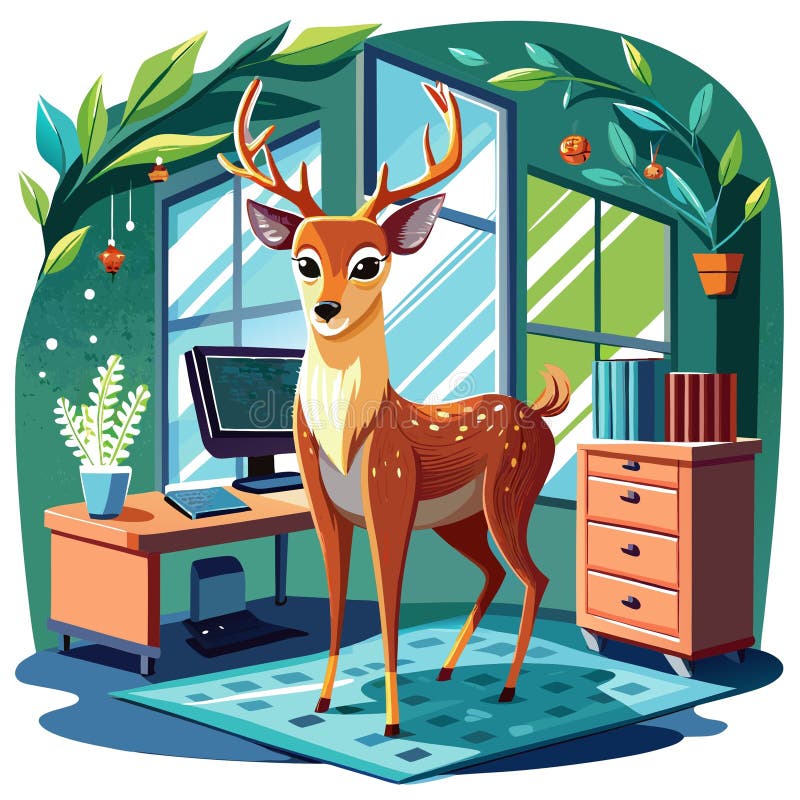 Fallow Deer Nervous Stands Office Vector Stock Vector - Illustration of ...