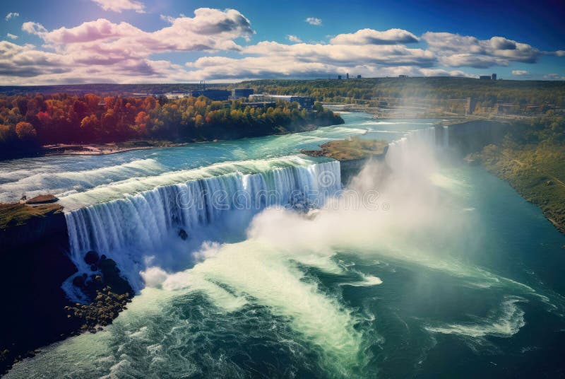 Falls from the River Falls in Autumn Falls at Sunset Stock Illustration ...