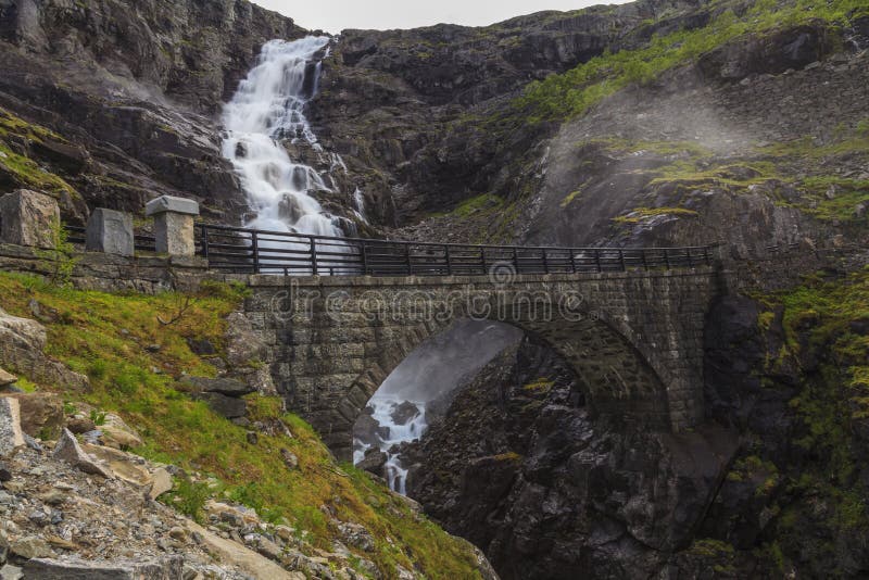 Falls Under the Beautiful Stone Bridge Stock Photo - Image of fresh ...