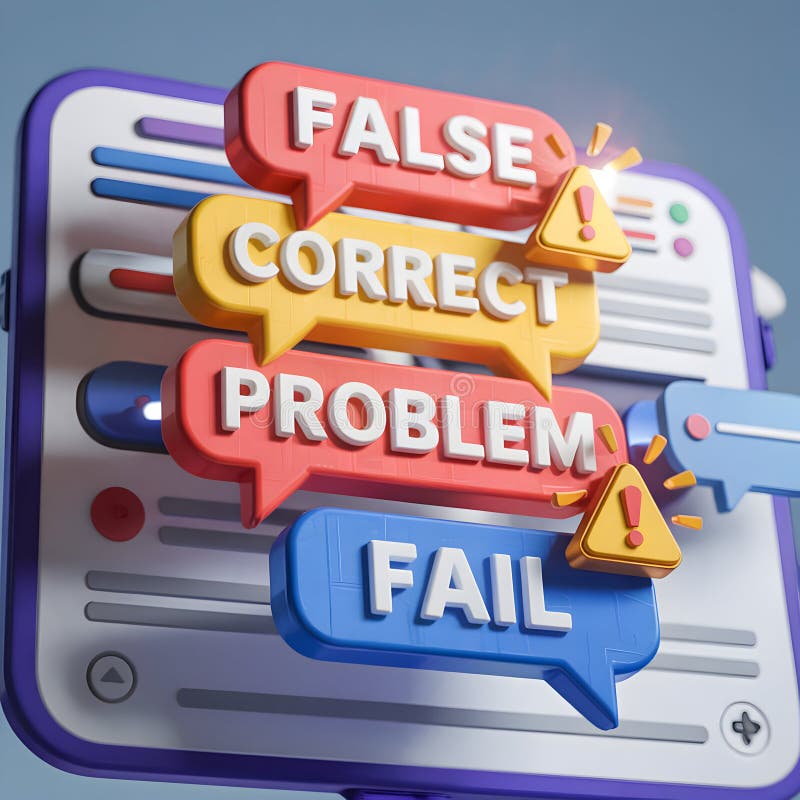 False Correct Problem Fail Speech Bubbles Image Stock Illustration ...