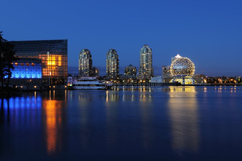 False Creek Night Scene with Science World Globe Editorial Photography ...
