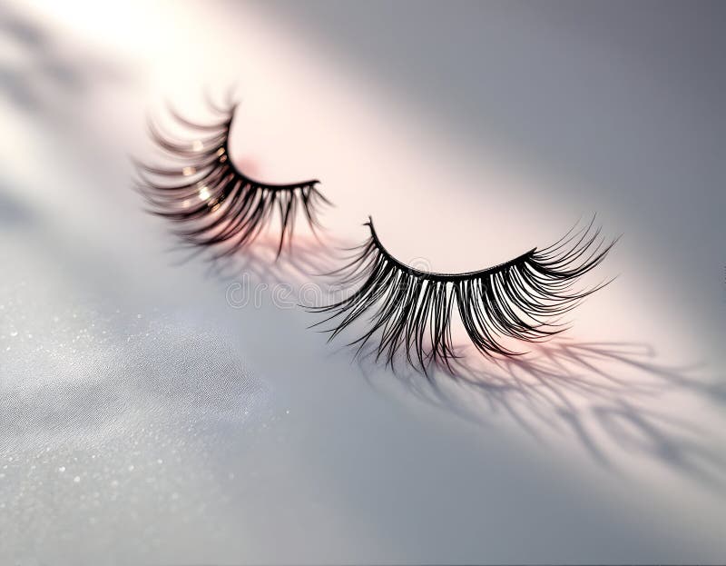 False Eyelashes Closeup Displayed on a Light Textured Surface Stock ...