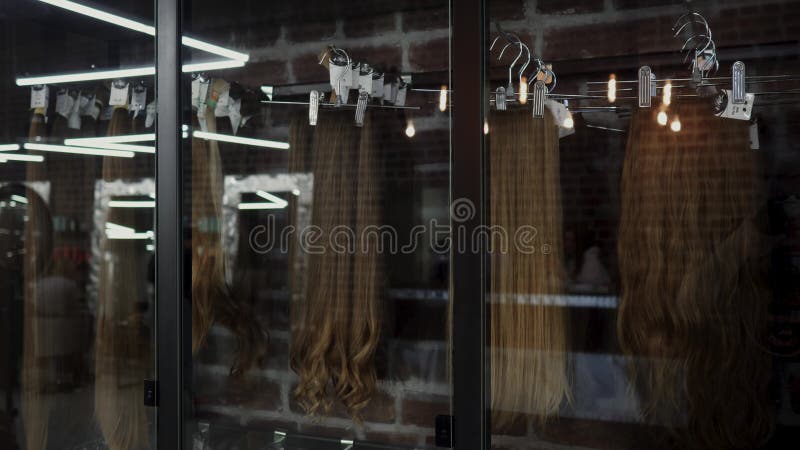 False Hair. Hair for Hair Extension. Exhibition of Multicolored Hair ...