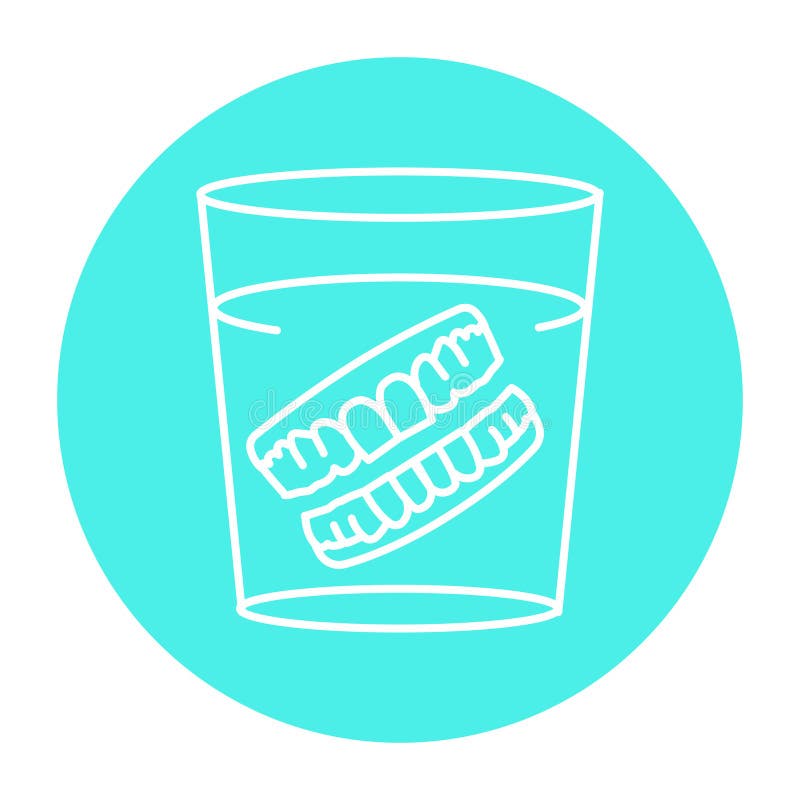 False Teeth in Glass Line Icon. Dental Prosthetic Stock Vector ...