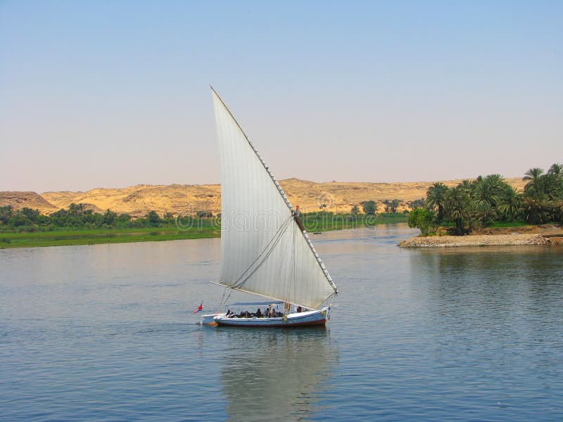 Faluca Boat Sailing in Nile River, Egypt Stock Photo - Image of orient ...