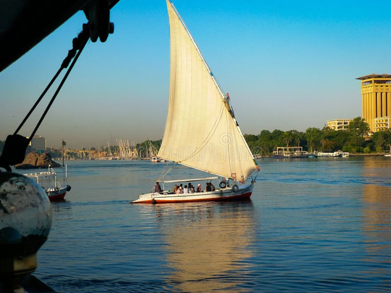 Faluca Boat Sailing in Nile River, Egypt Stock Photo - Image of orient ...