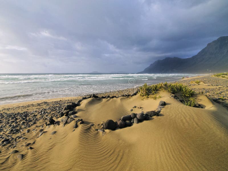 Famara Beach. Lanzarote, Canary Islands Stock Image - Image of cliffs ...