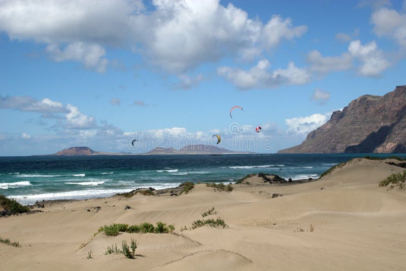 Famara beach, Lanzarote stock image. Image of sport, cliffs - 9057647