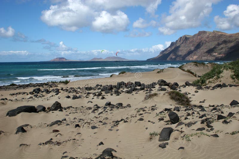 Famara beach, Lanzarote stock photo. Image of kiting, famara - 9728682