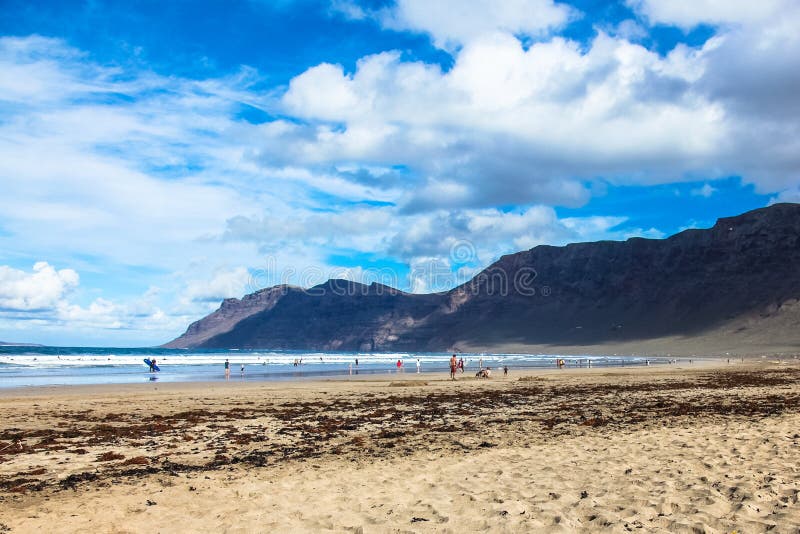 Famara Beach. Lanzarote, Canary Islands Stock Image - Image of cliffs ...