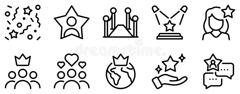Fame Icon Set Glamorous Line Style Collection for Recognition and ...