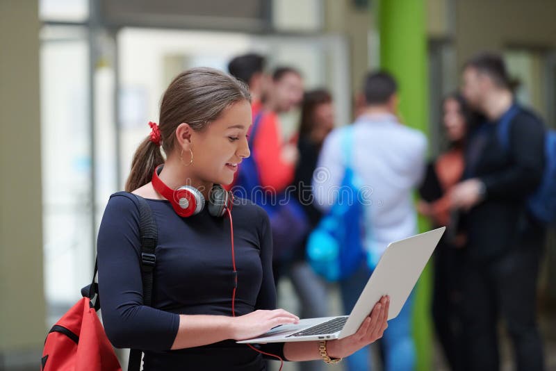 Famel Student with Modern Technology in School Stock Photo - Image of ...
