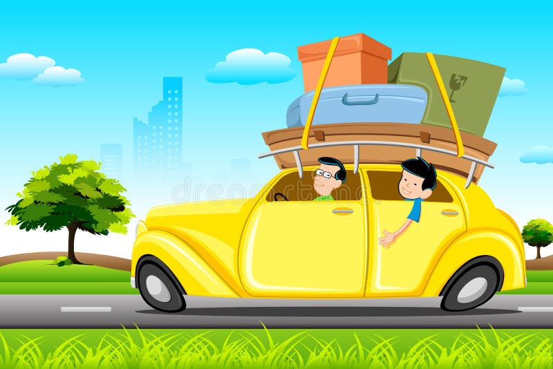 Famil in Auto op Reis vector illustratie. Illustration of bewerkbaar ...