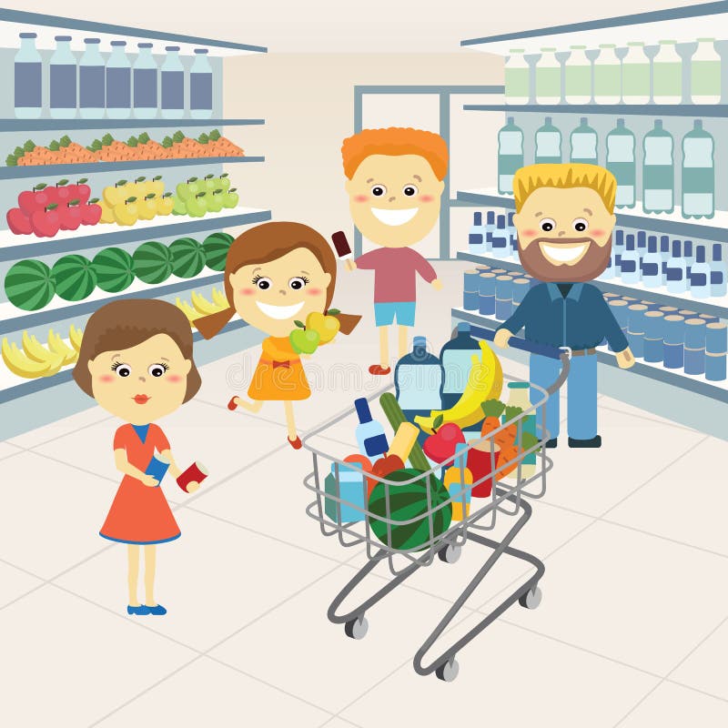 Compras de la familia ilustración del vector. Ilustración de aislado ...