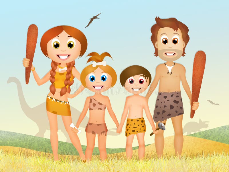Familia primitiva stock de ilustración. Ilustración de dinosaurios ...