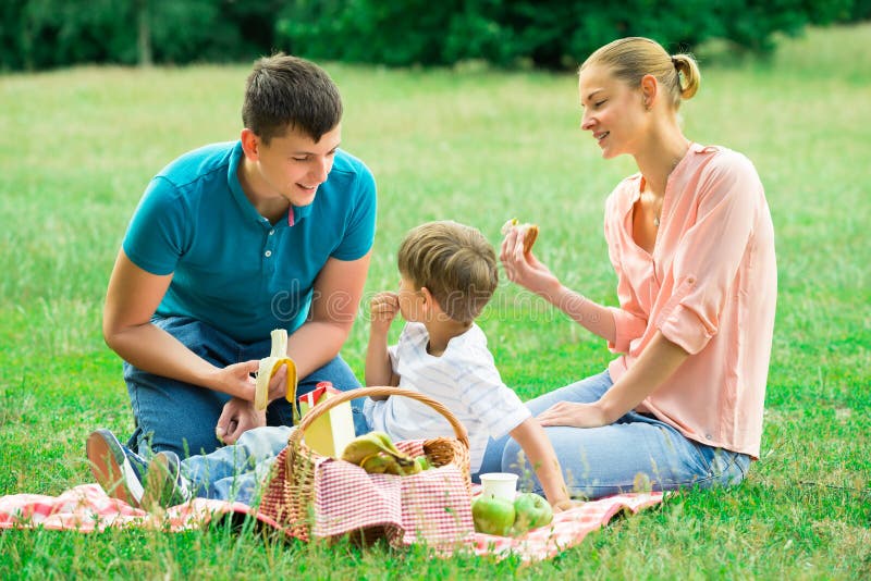 Familie, Die Picknick Im Park Hat Stockfoto - Bild von banane, mutter ...