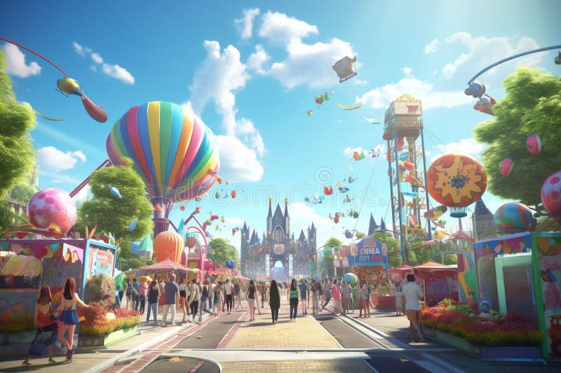 Families Enjoying a Day of Fun Activities and Stock Illustration ...