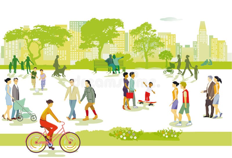 Families and People at Leisure in the Park, Illustration Stock Vector ...
