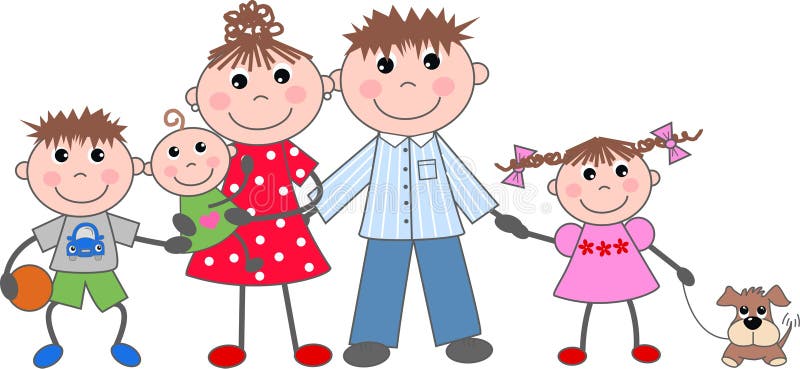 Lilla Flickan Har Dragit En Bild Av Hennes Familj Vektor Illustrationer ...