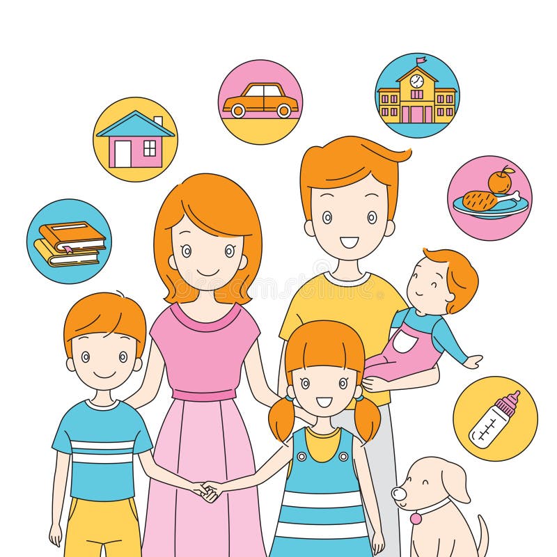 Familjanseende Samman Med Symboler Vektor Illustrationer - Illustration ...