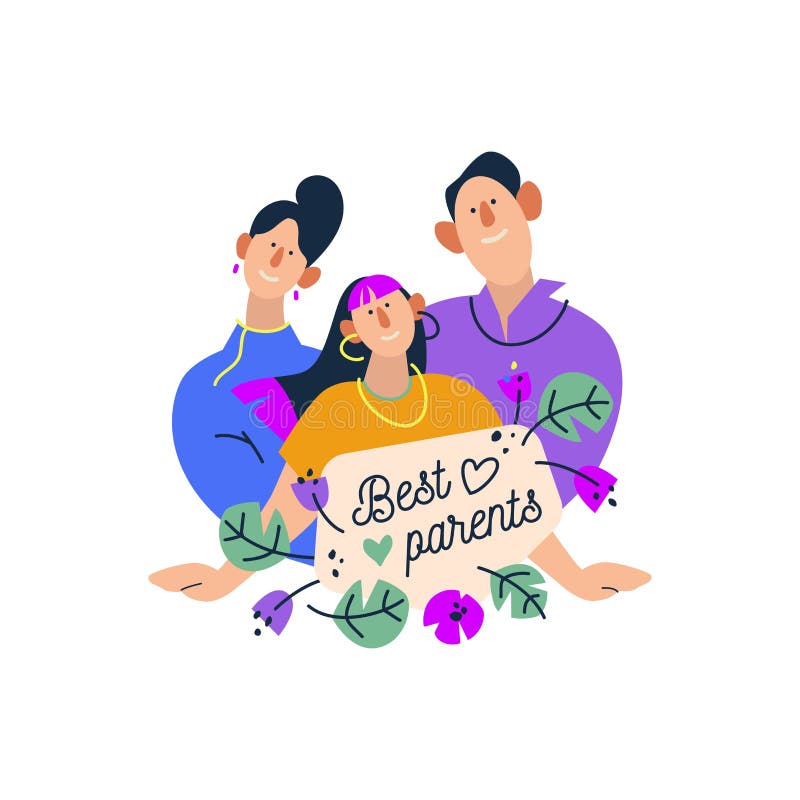 Best Parents Flat Vector Illustration. Happy Family, Mother and Father ...