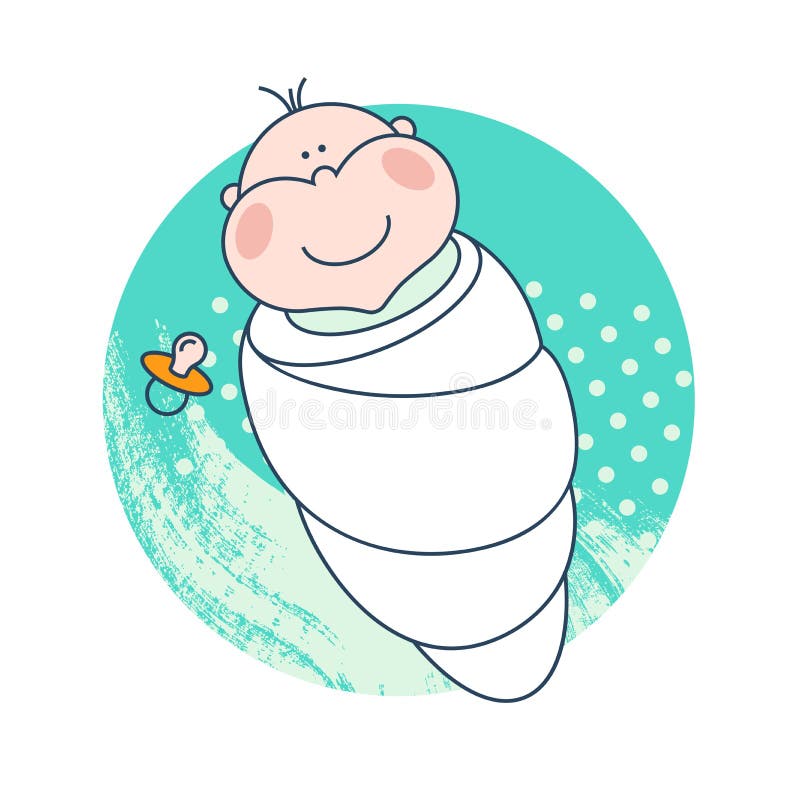 Illustration - Funny Baby. Emblem with Colored Line Graphics. Hand ...