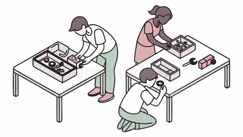 Family Assembling Electronics Vector Teamwork DIY Tech, Vector Design ...