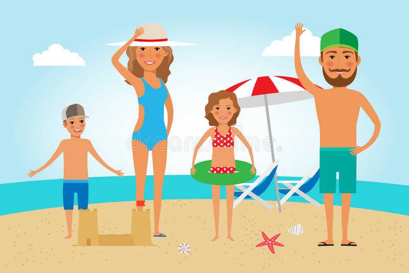 Family Beach Vacation stock vector. Illustration of coast - 53386137