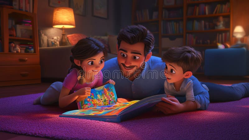 Family Bedtime Story 3D Illustration Stock Illustration - Illustration ...