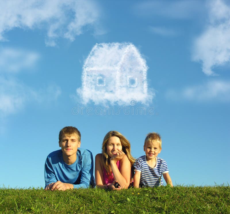 Family on Grass with Hands Up and Dream, Collage Stock Image - Image of ...