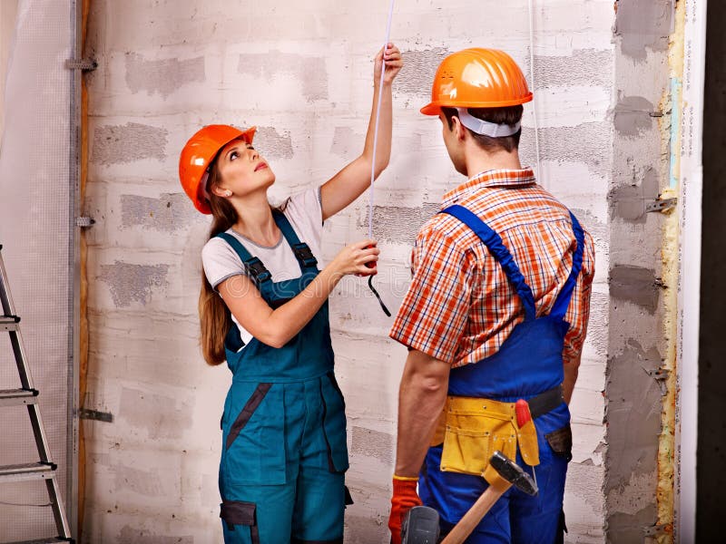Family in Builder Uniform Indoor. Stock Photo - Image of equipment ...