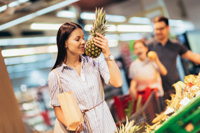 Family Buying Fruit in Supermarket Stock Photo - Image of consumer ...